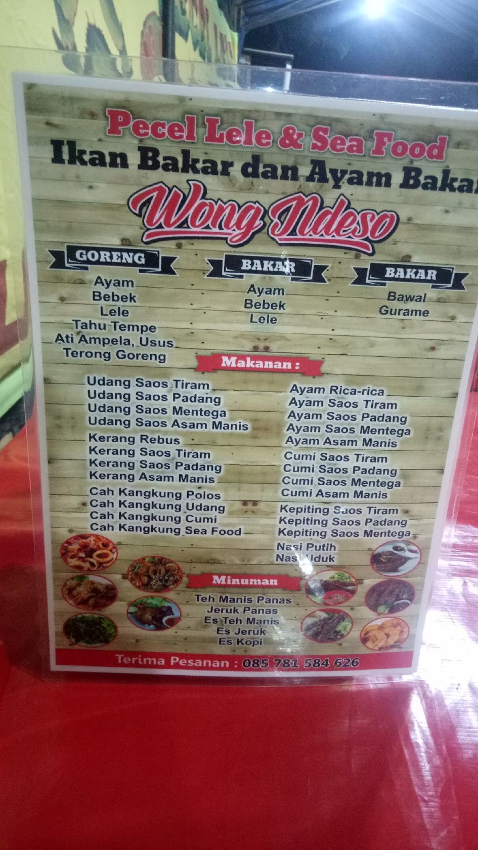 Menu at Seafood Pecel Lele Ndeso LA bejo restaurant, Bogor