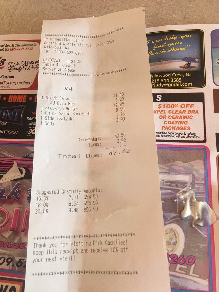 Menu at The Pink Cadillac Diner restaurant, Wildwood