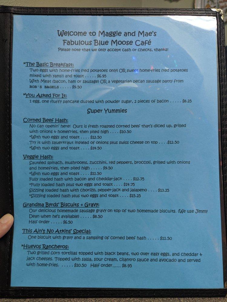 Menu at Blue Moose Cafe, Port Townsend