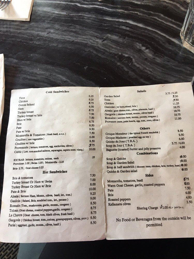 Menu at Café Lutécia cafe, Philadelphia