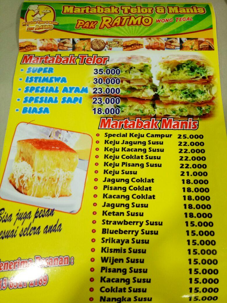 Menu at MARTABAK PAK RATMO restaurant, Batam