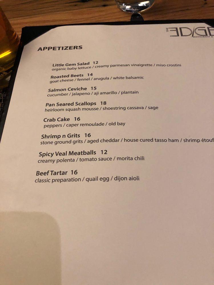 Menu at The Edge Restaurant, Jackson