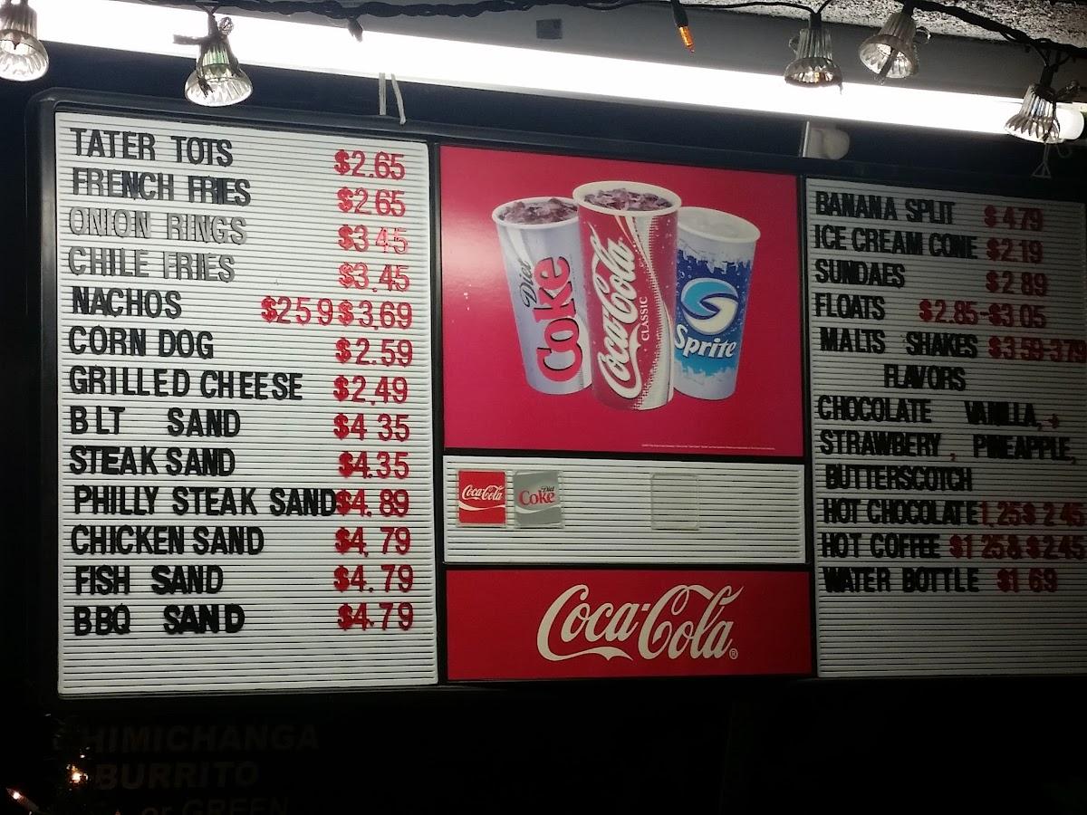Menu at A & B Drive In restaurant, Truth or Consequences