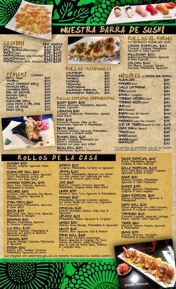 Carta del restaurante AKI Sushi, Tijuana, Plaza MiraMar
