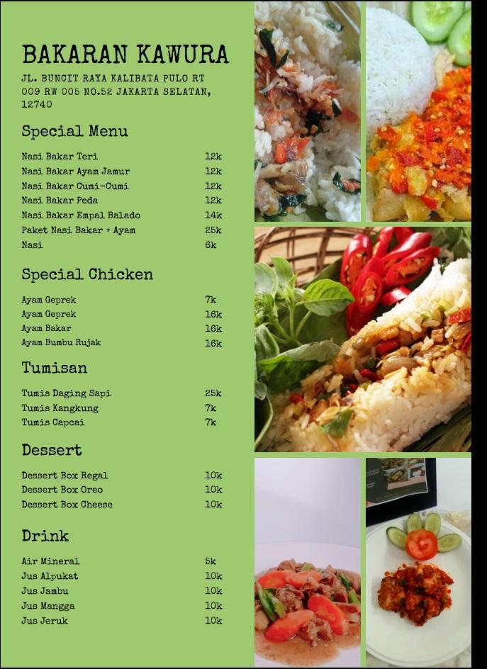 Menu at Bakaran Kawura restaurant, South Jakarta