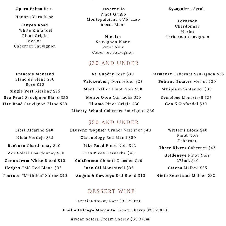 Menu at Chef's Table at the Edgewater restaurant, Winter Garden