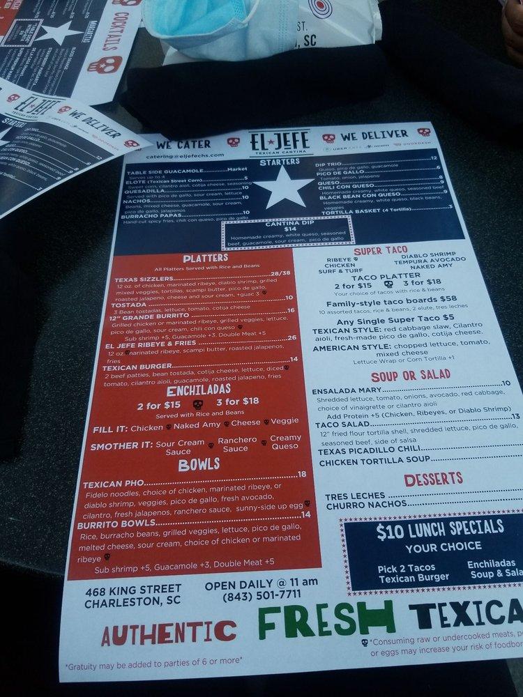 Carta del restaurante El Jefe Texican Cantina, Charleston