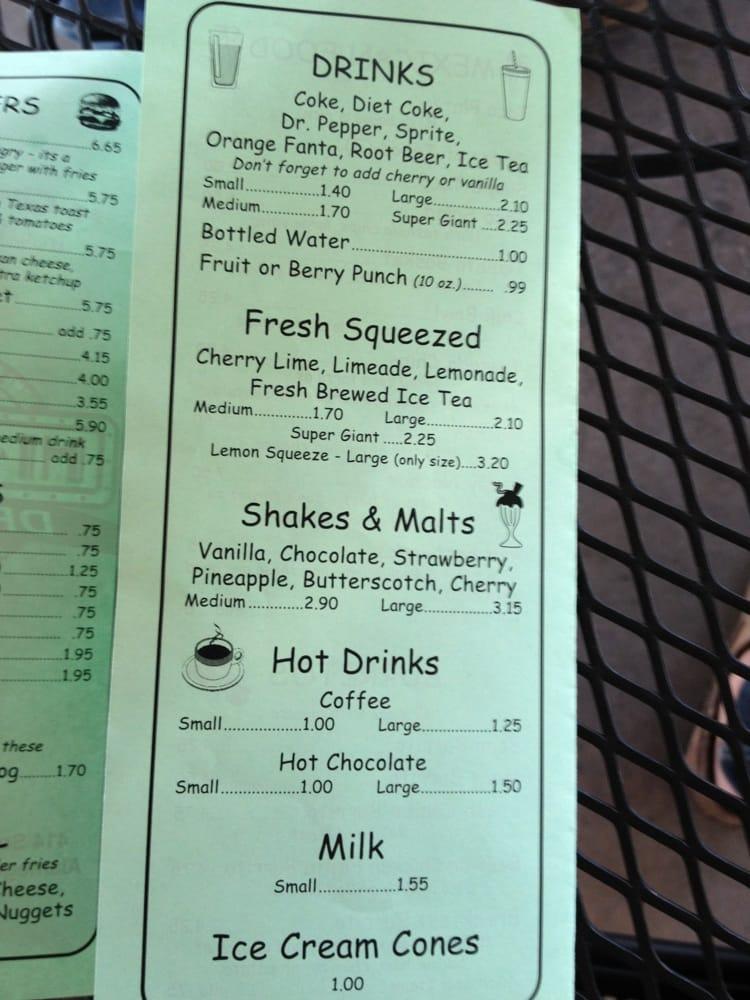 Menu at Hi-D-Ho Drive In fast food, Alamogordo