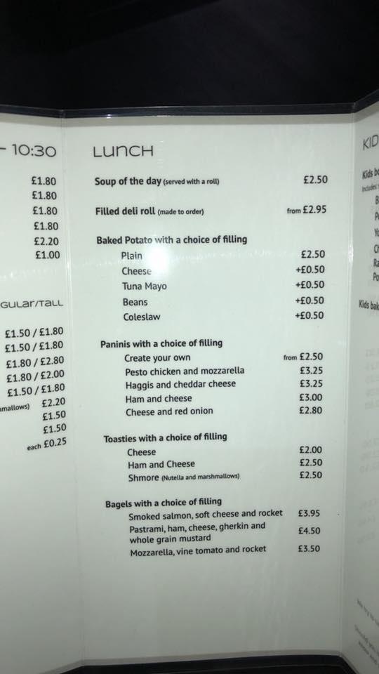 Menu at No. 77, Edinburgh