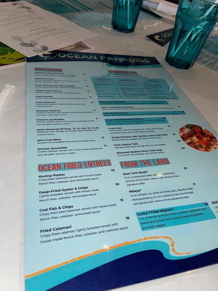 Menu at Ocean Paradise Restaurant & Bar, Chantilly