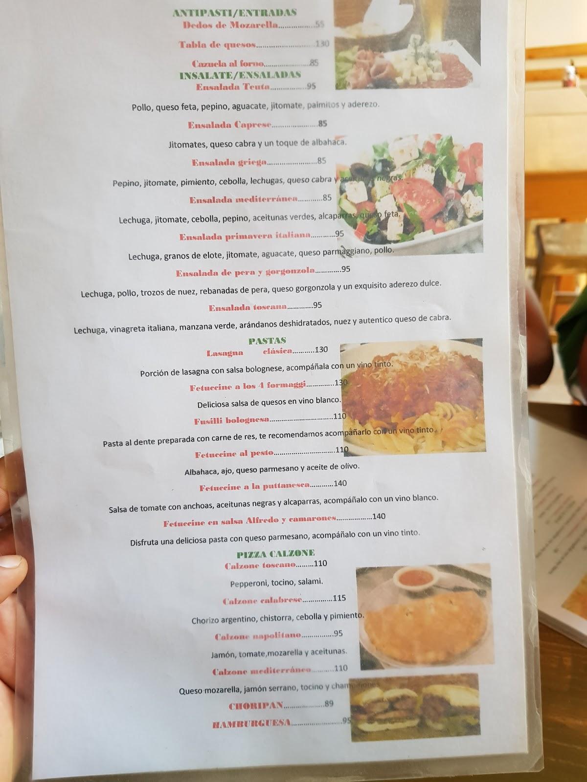 Menu at Pizzas Teuta restaurant, Tlapa de Comonfort