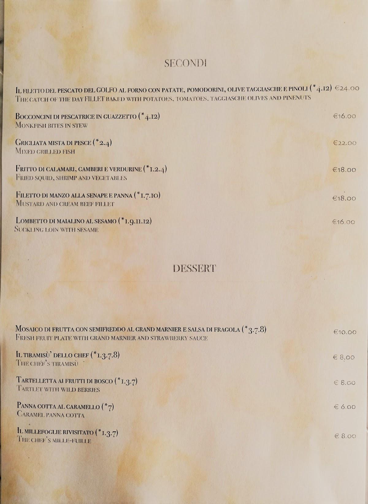 Menu at Ristorante La Terrazza, Monterosso al Mare
