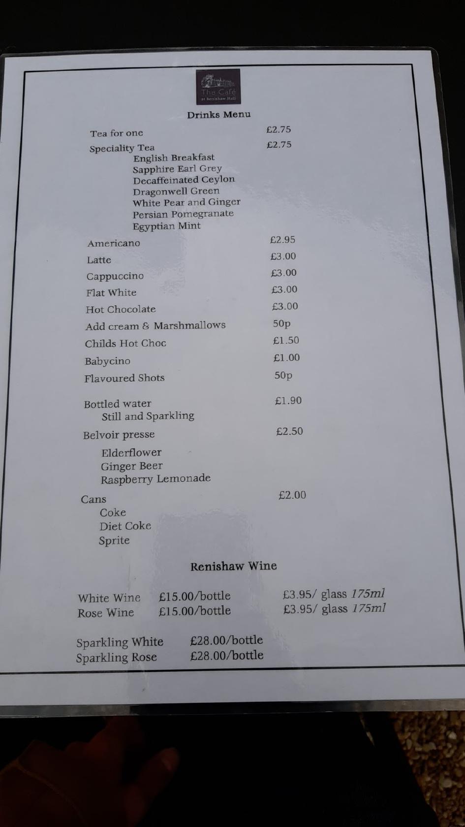 Menu at Renishaw Hall & Gardens Café cafe, Eckington