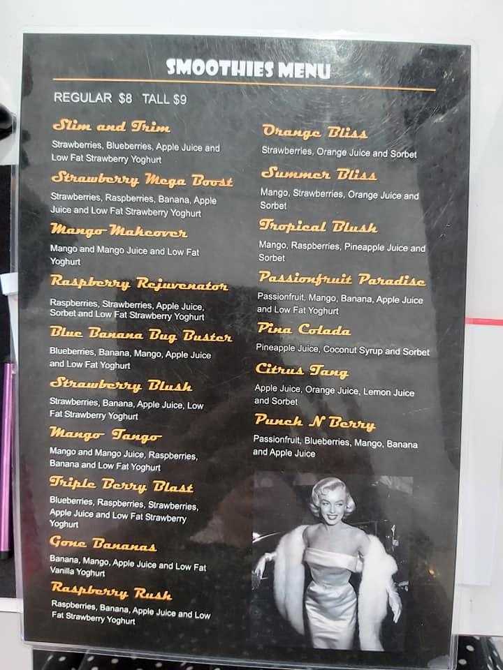 Menu at Barossa 50s Diner, Tanunda