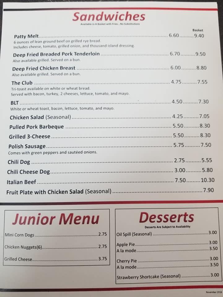Menu at Fast Lanes & Pit Stop Restaurant, Hoopeston