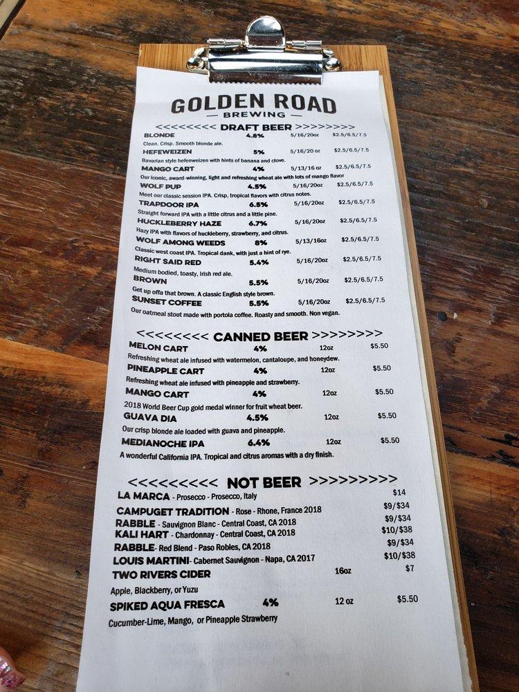 Carta del pub y bar Golden Road Brewing Sacramento, Sacramento