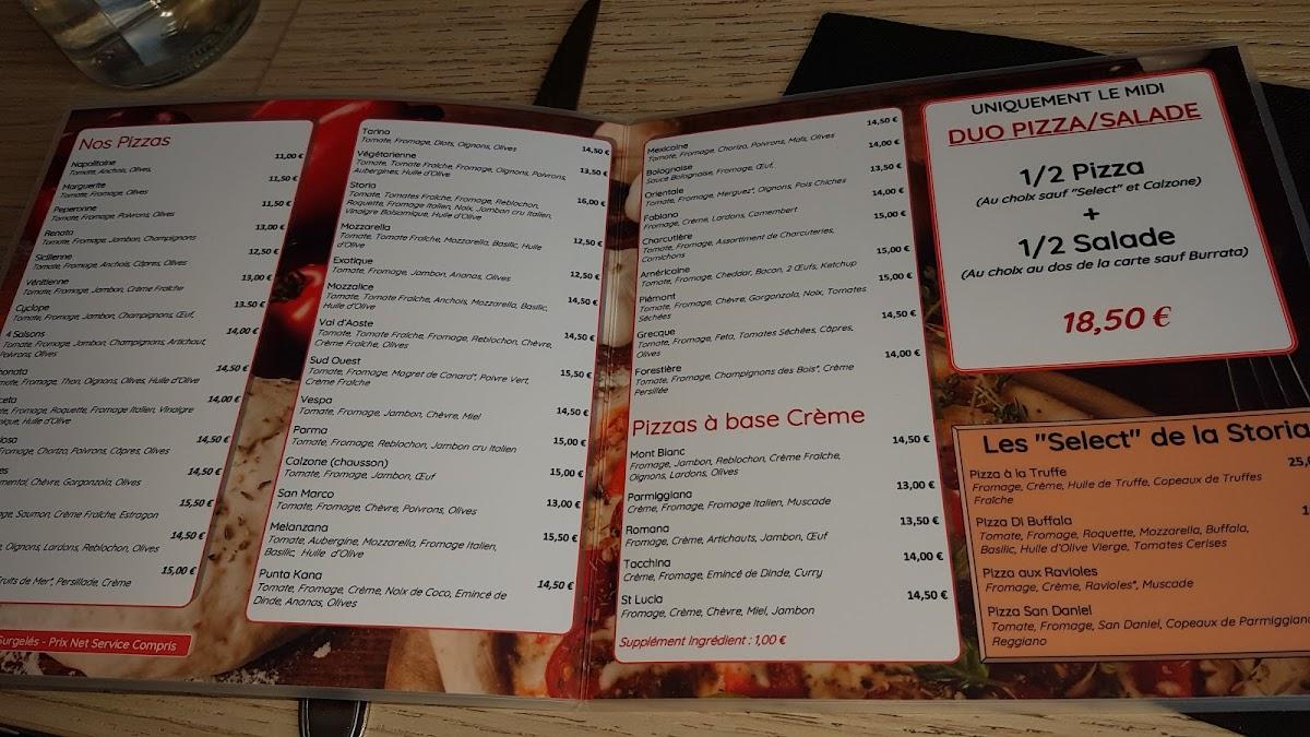 Menu au La Storia restaurant, Frontenex
