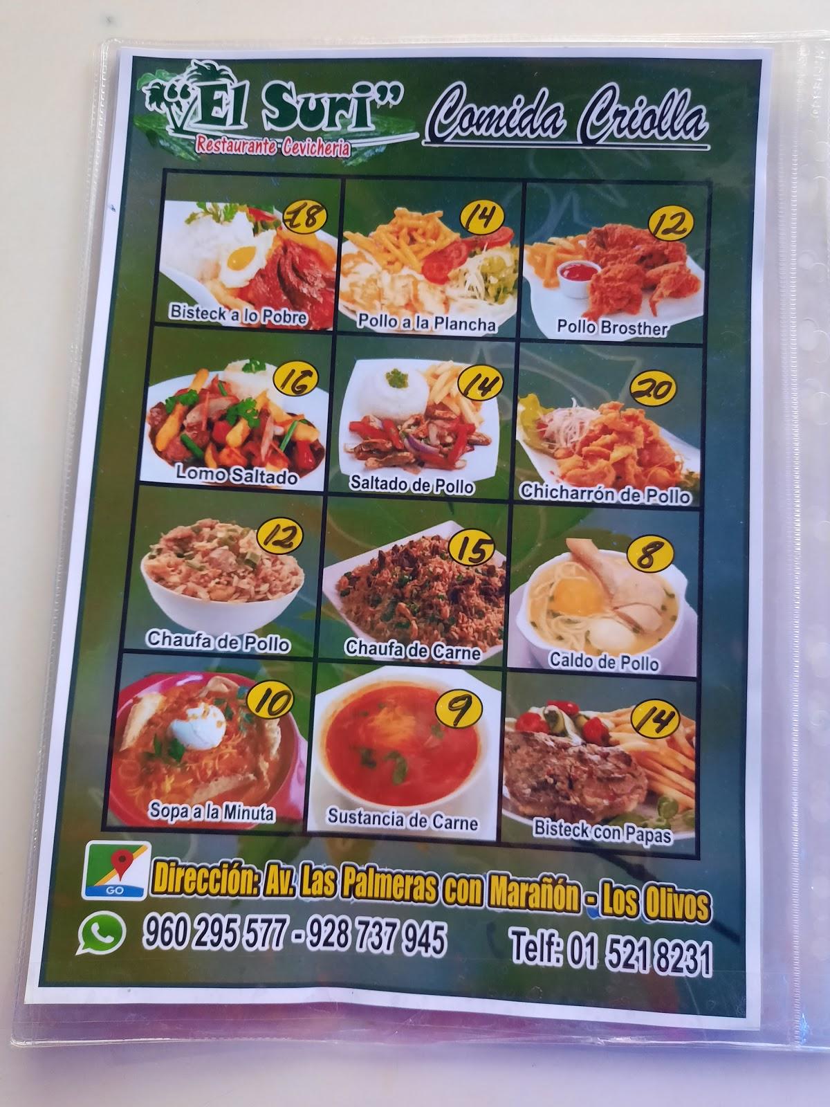 Menu at El Suri restaurant, Rimac