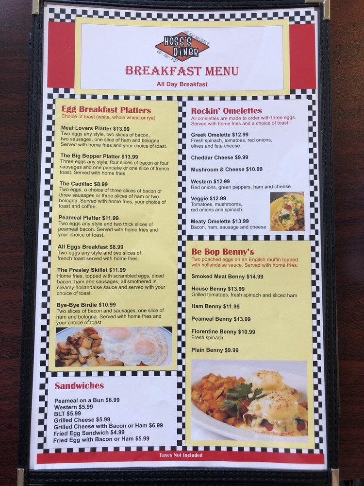Menu at Hoss's Diner restaurant, Quinte West