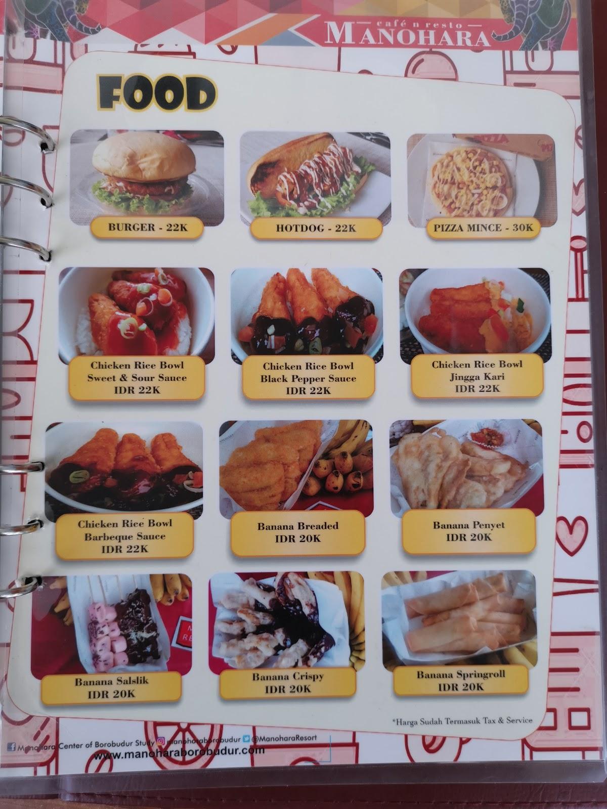 Carta de Manohara Cafe & Eatery, Borobudur