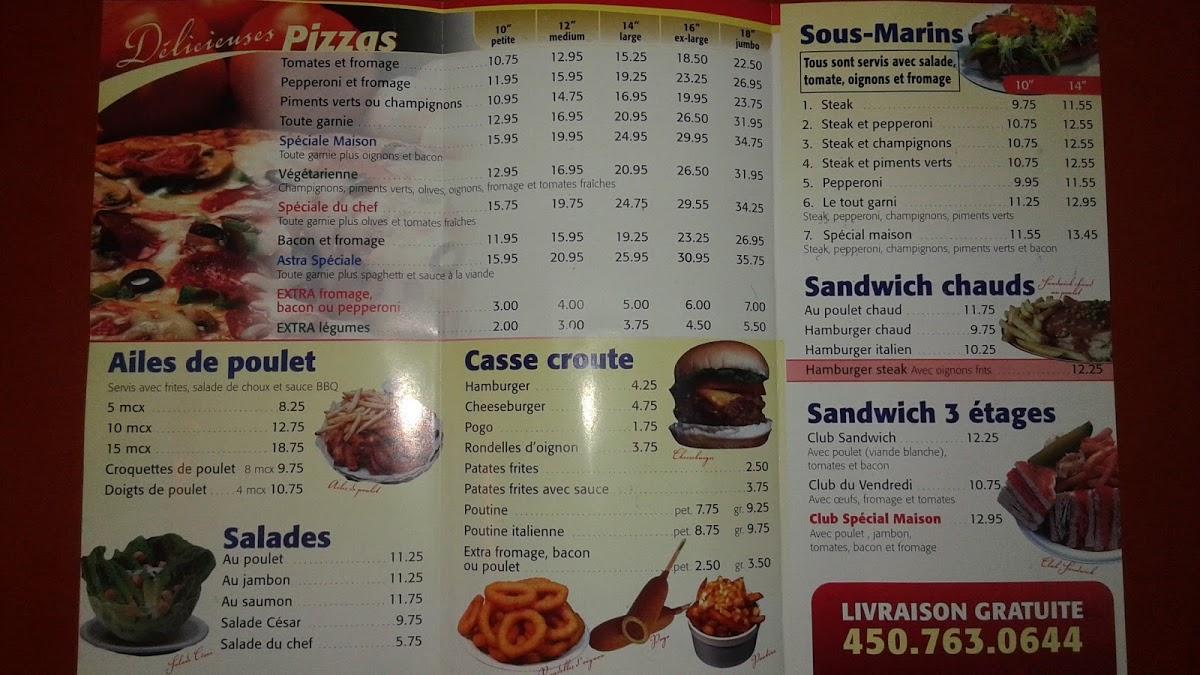 Menu au Pizzeria Du Lac, Coteau-du-Lac, 27 Quebec 201
