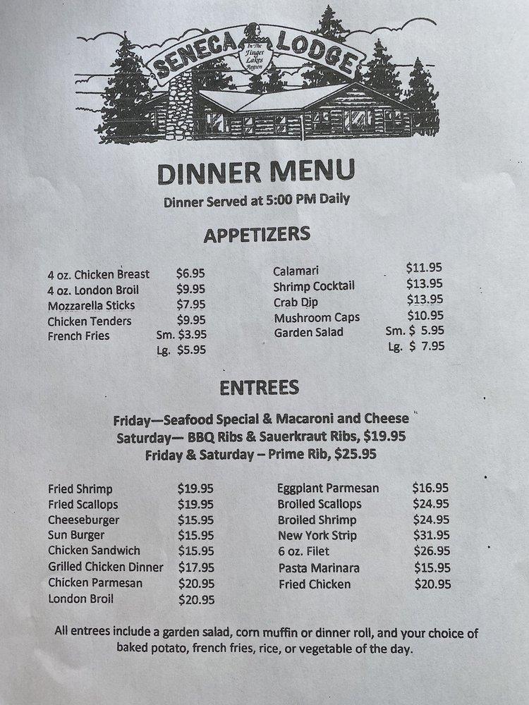 Menu at Seneca Lodge Craft Brewing steakhouse, Watkins Glen, Walnut Rd
