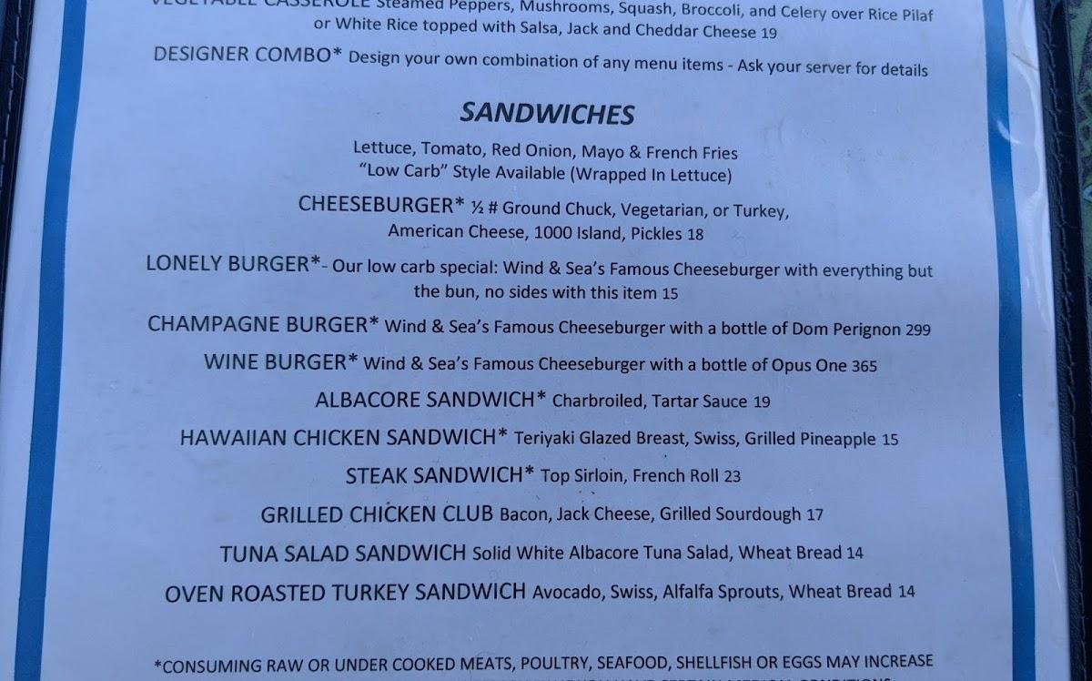 Menu at Wind & Sea Restaurant, Dana Point