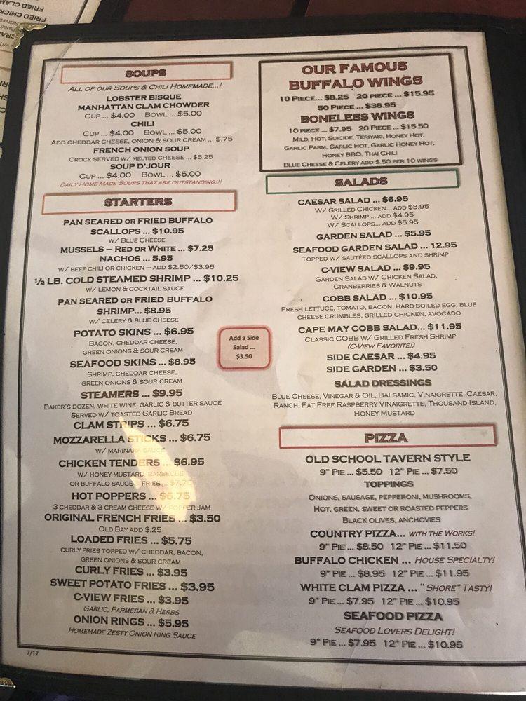 Menu at C-View Inn pizzeria, Cape May
