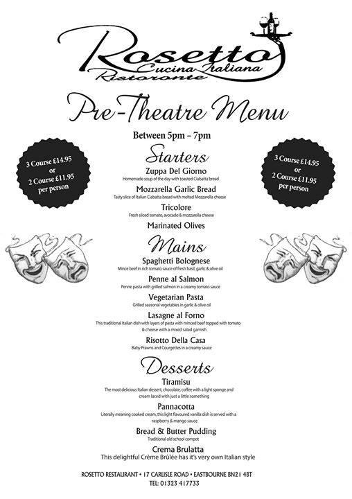 Menu at Rosetto restaurant, Eastbourne