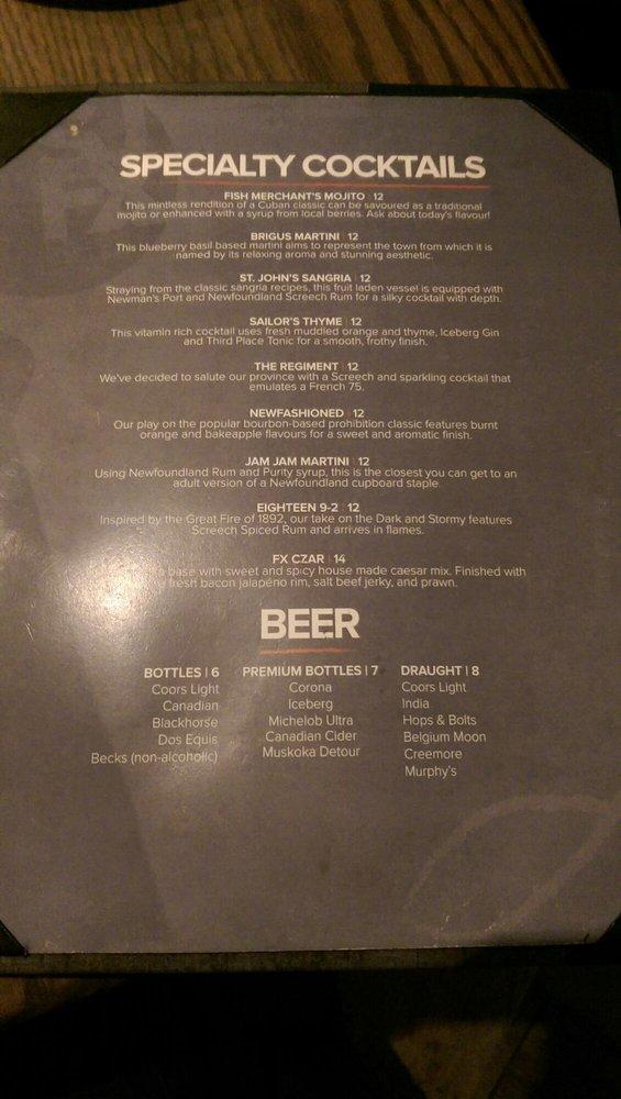 Menu at St. John's Fish Exchange Kitchen & Wet Bar, St. John's