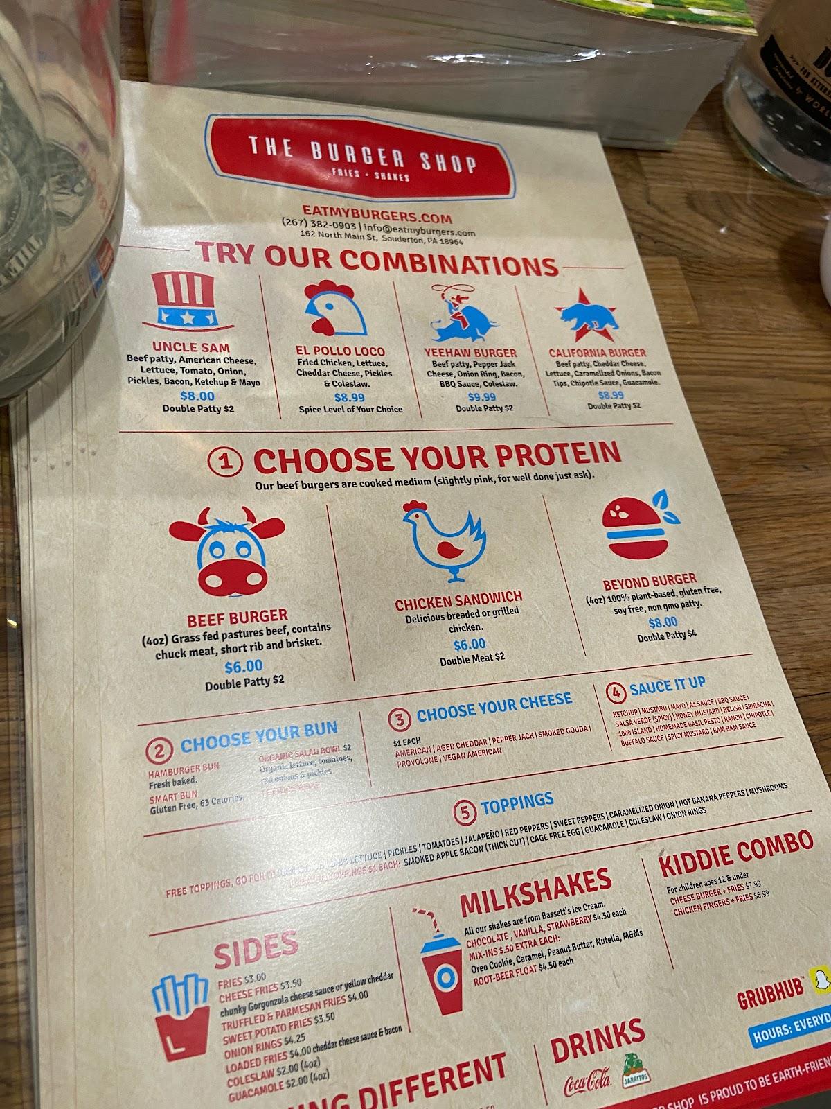 Menu at The Burger Shop restaurant, Souderton