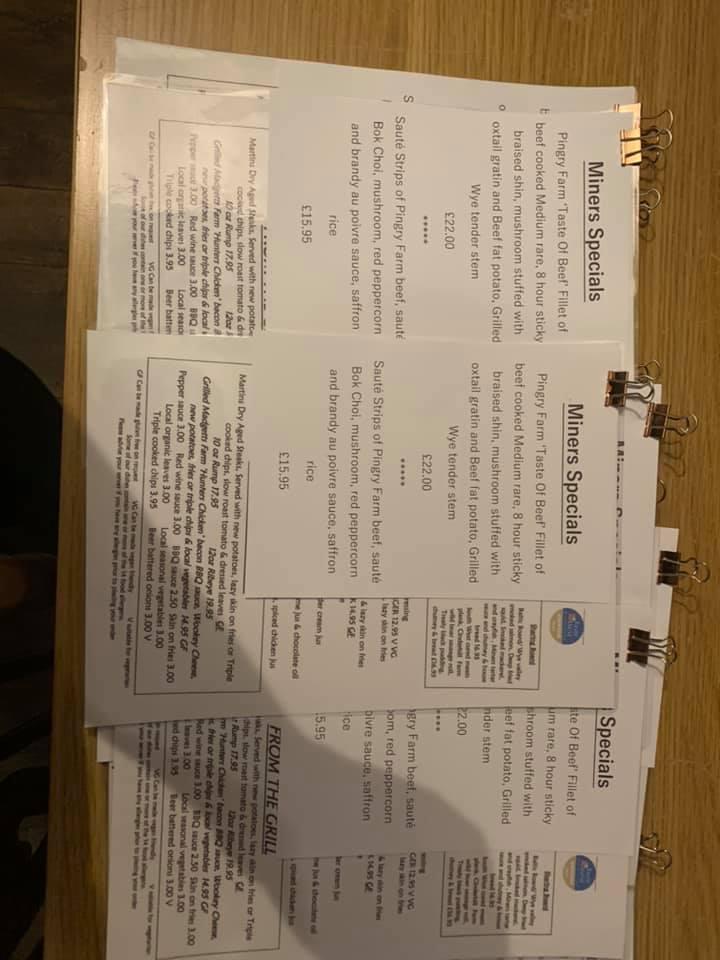 Menu at Miners country inn sling pub & bar, Coleford, Chepstow Road