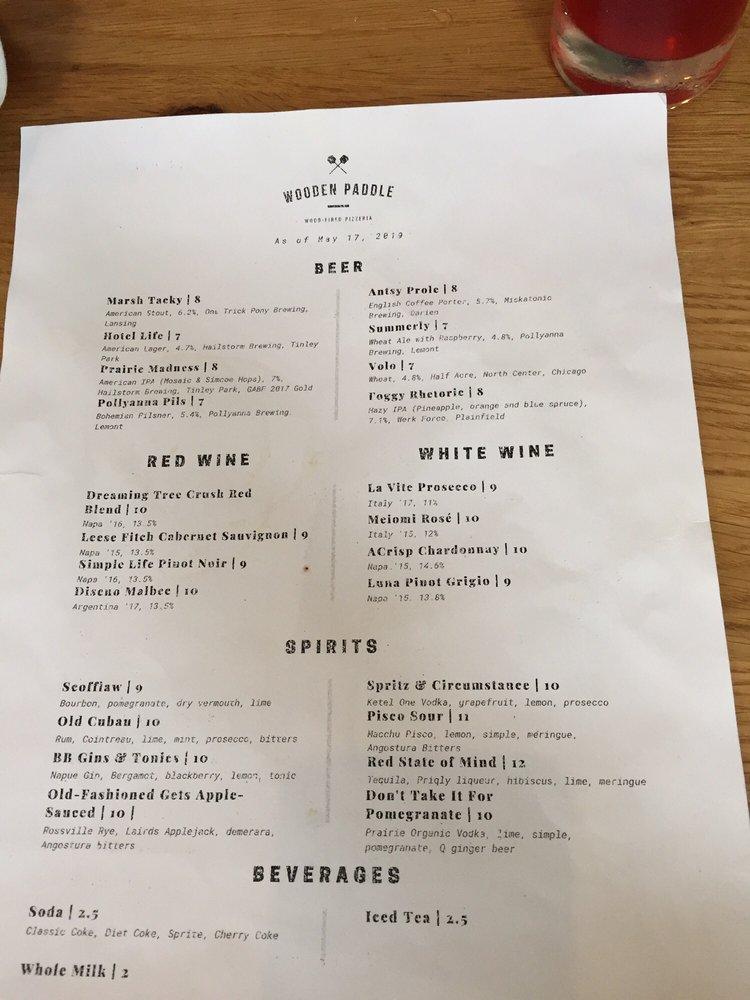 Menu at Wooden Paddle pub & bar, Lemont