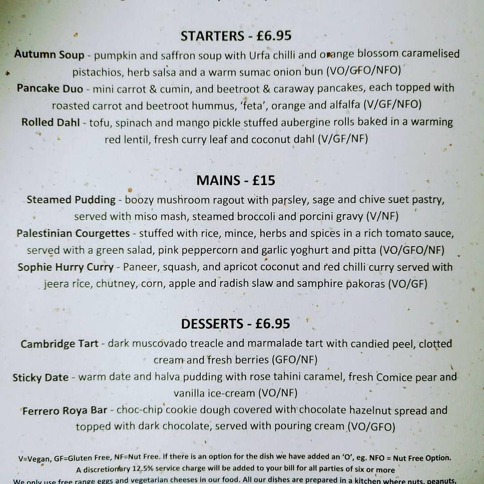 Menu at Cafe Roya, Beeston