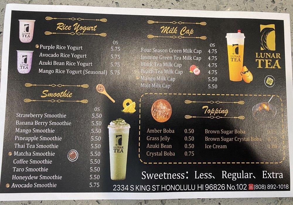 Menu at Lunar Tea restaurant, Honolulu