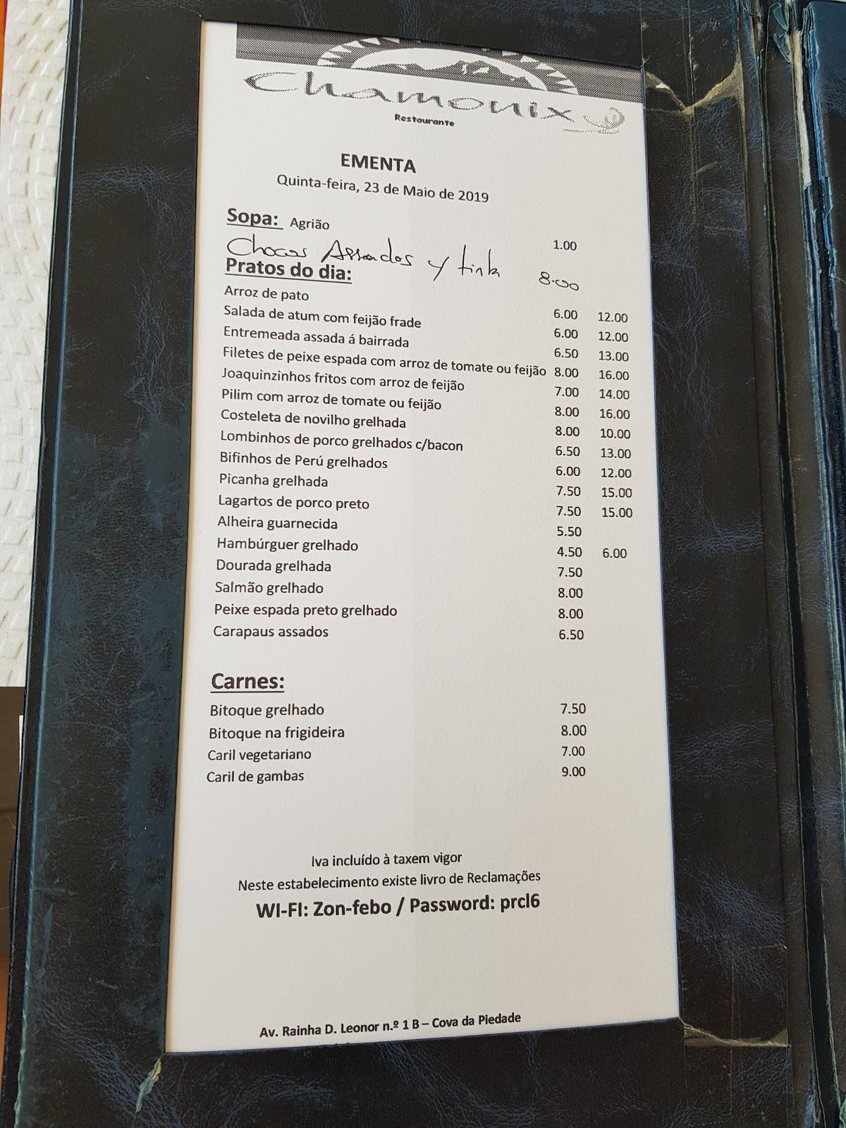 Menu at Pastry Cafe Chamonix, Almada