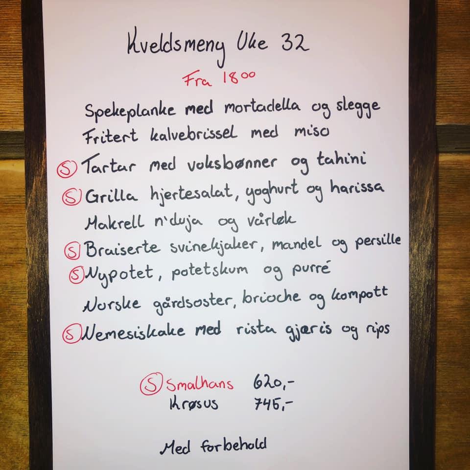 Menu at Smalhans restaurant, Oslo