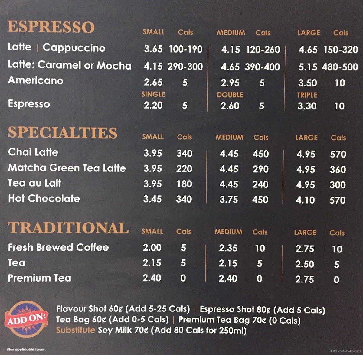 Menu at Timothy's World Coffee restaurant, Edmonton, 9777 102 Ave NW