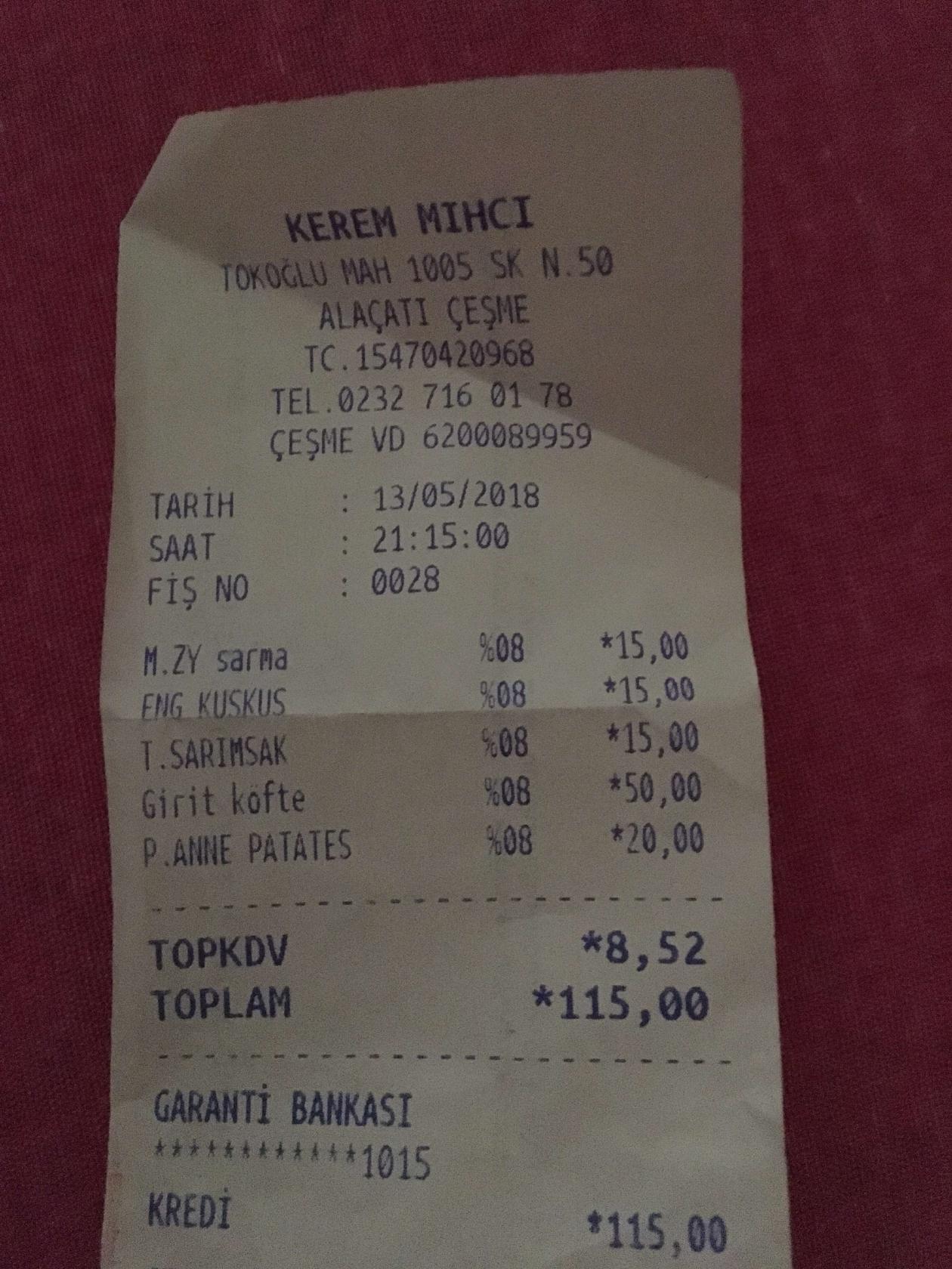 Menu at Asma Yaprağı, Alaçatı, 1005 Sok. No:50