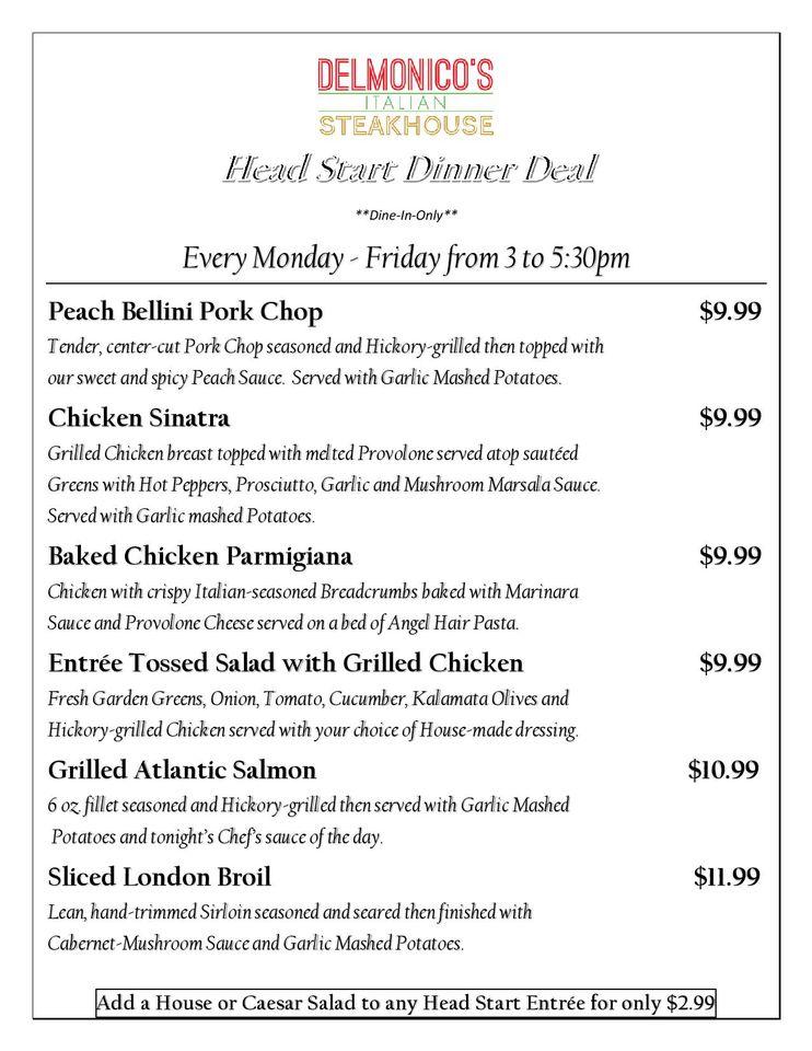 Menu at Delmonico's Italian Steakhouse, Rochester