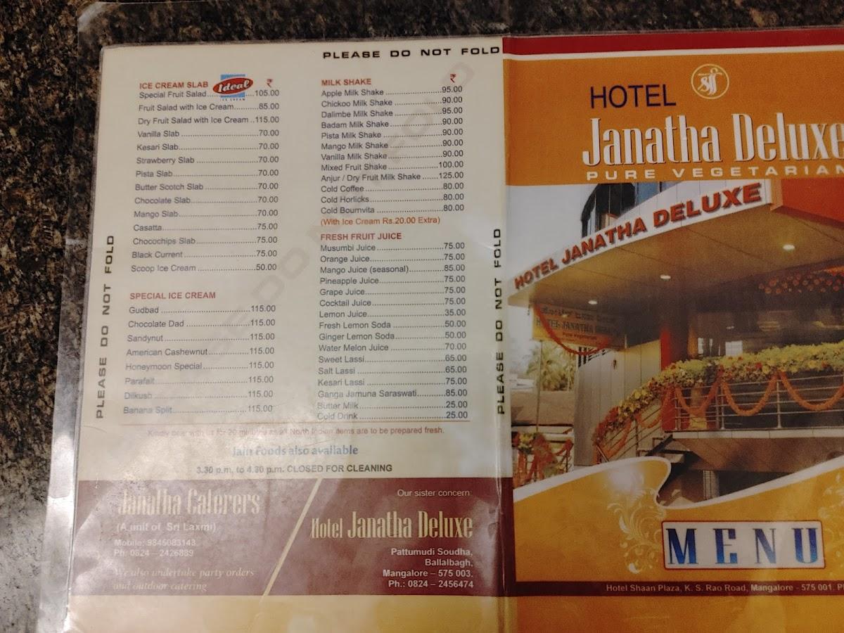 Menu at Hotel Janatha Deluxe, Mangaluru, Shan plaza building