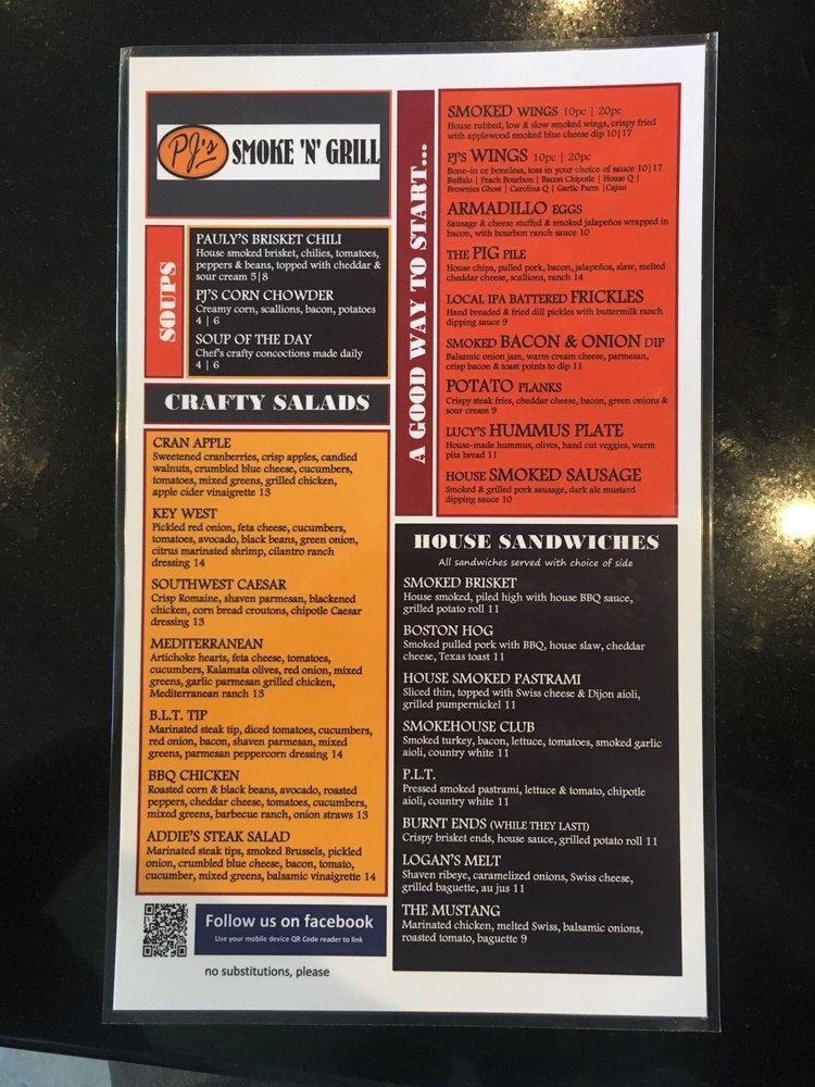 Menu at PJ's Smoke 'N' Grill pub & bar, Medway, 112 Main St