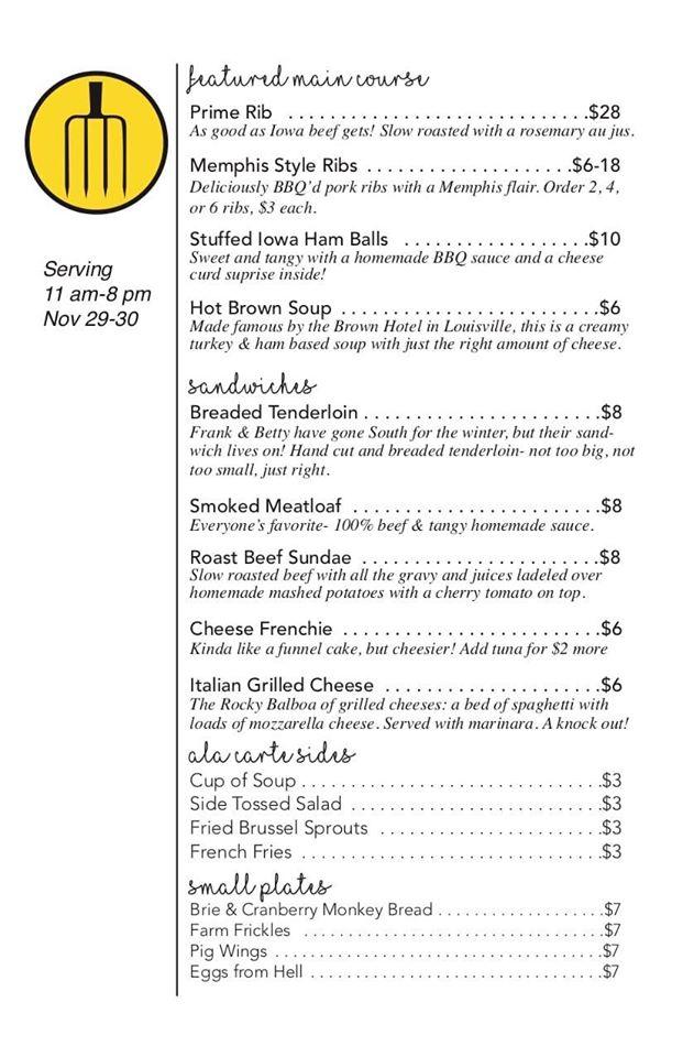 Menu at Pitchfork Primitives & Fodder restaurant, Laurel