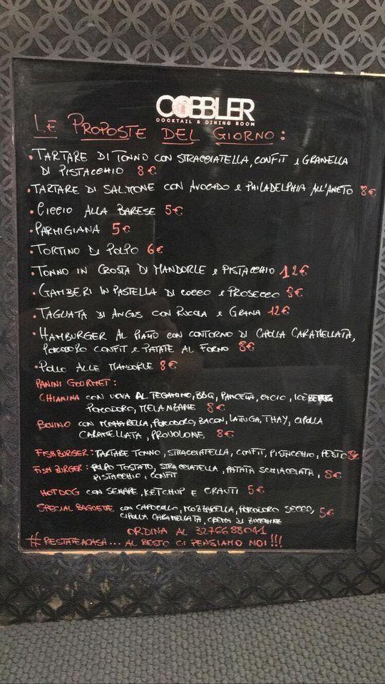 Menu at Cobbler cocktail & dining room pub & bar, Barletta