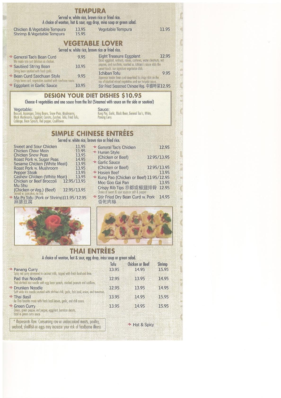 Menu at Ichiban restaurant, Williamsburg