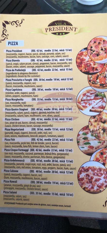 Menu at Pizzeria President, Zalău