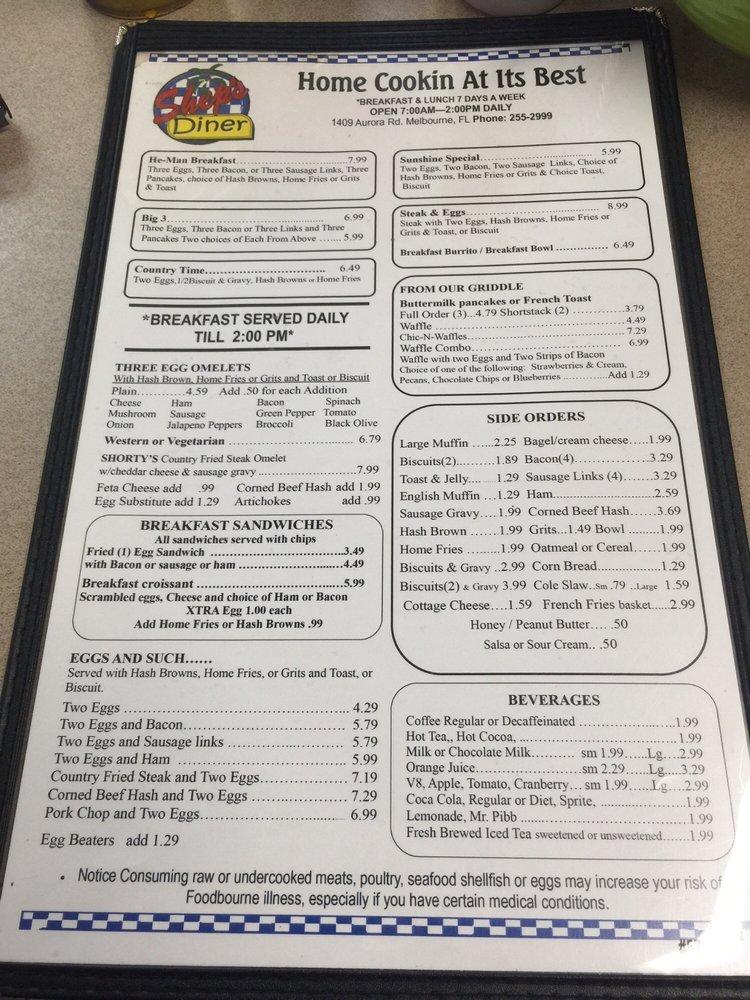 Menu at Shep's Diner restaurant, Melbourne