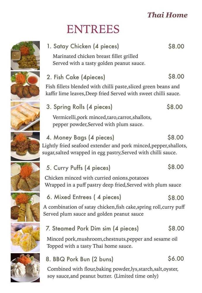 Menu at Thai Home restaurant, Narrabri
