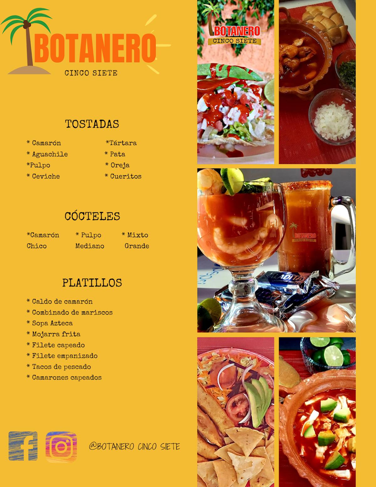 Menu at BOTANERO CINCO SIETE restaurant, Santiago de Querétaro