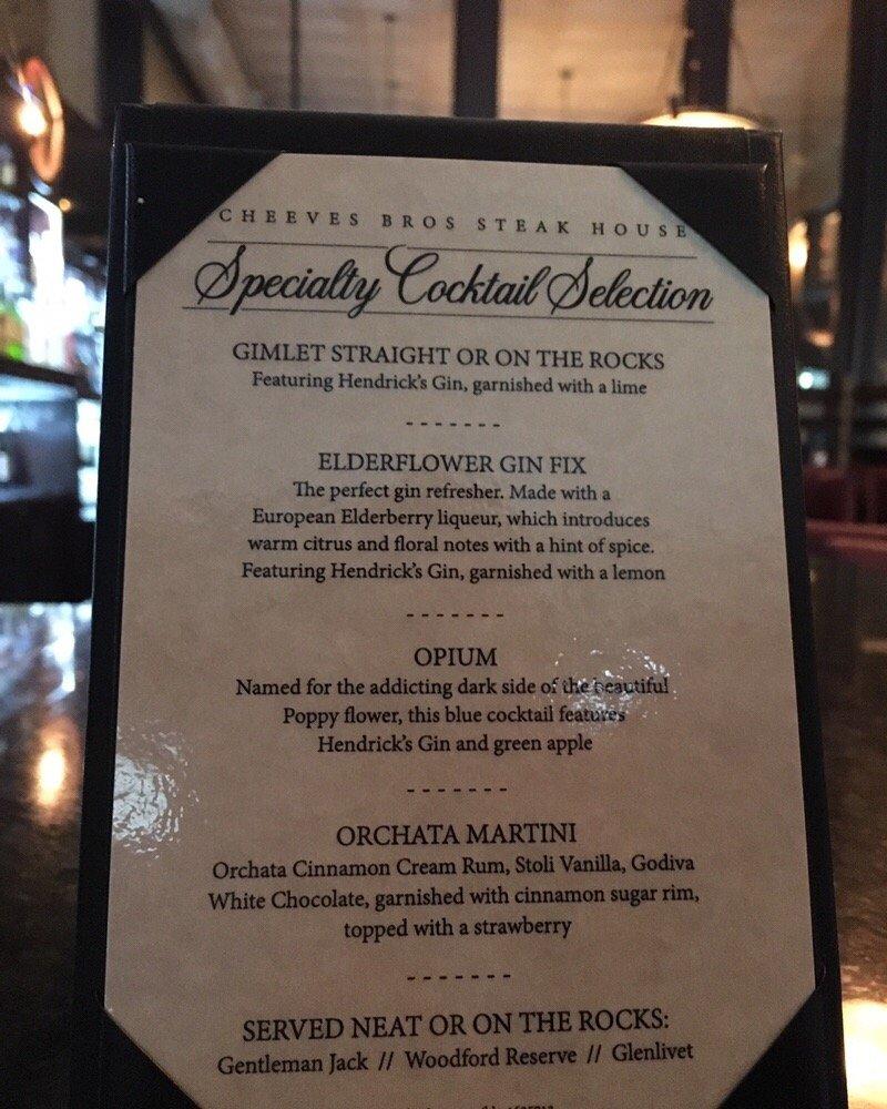 Menu at Cheeves Brothers Steakhouse, Temple